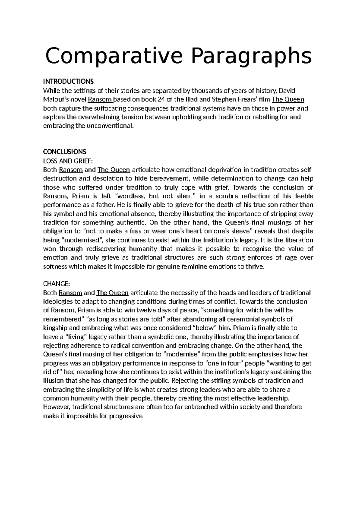 Comparative Paragraphs - Comparative Paragraphs INTRODUCTIONS While the ...