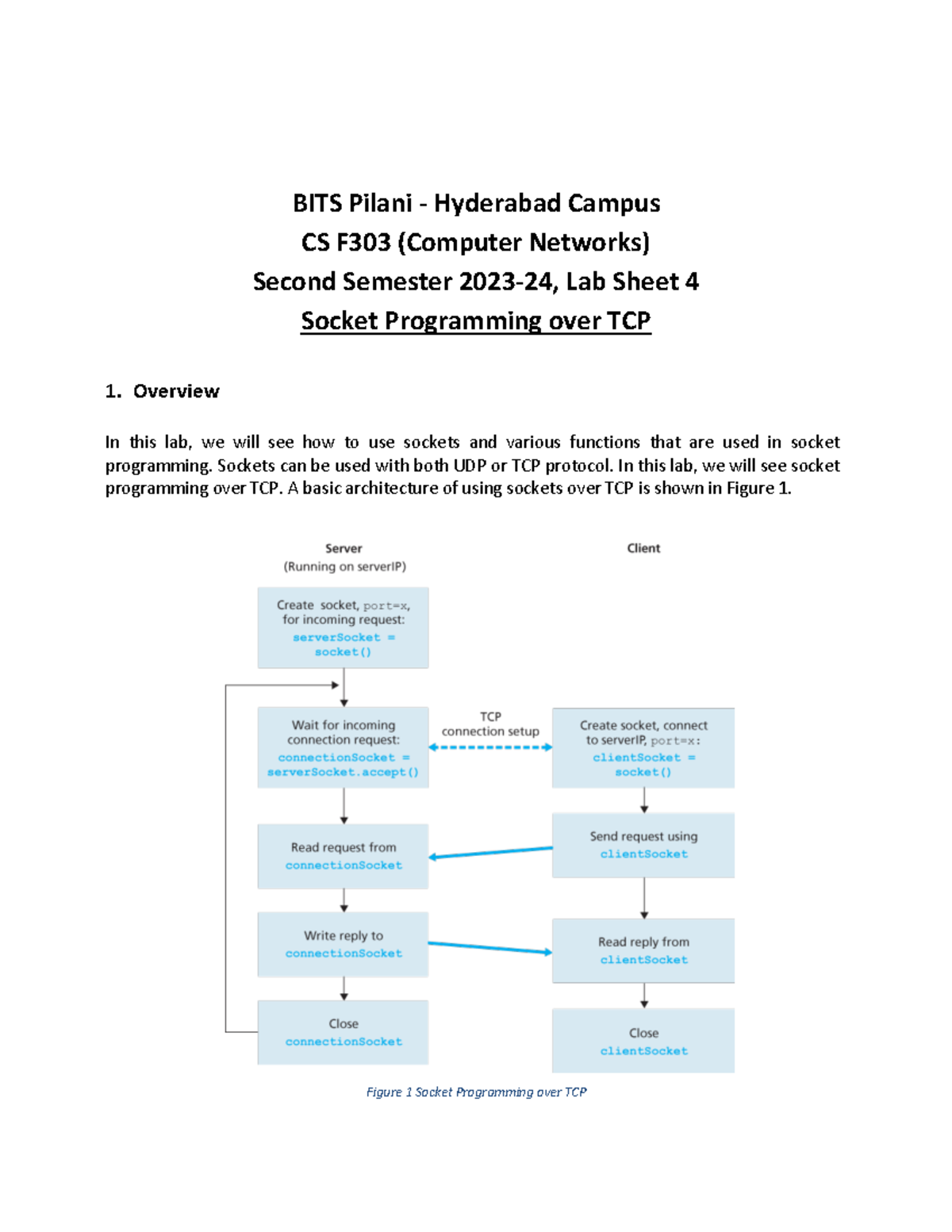 CS F303 Lab Sheet 4: Socket Programming over TCP Guide - Studocu