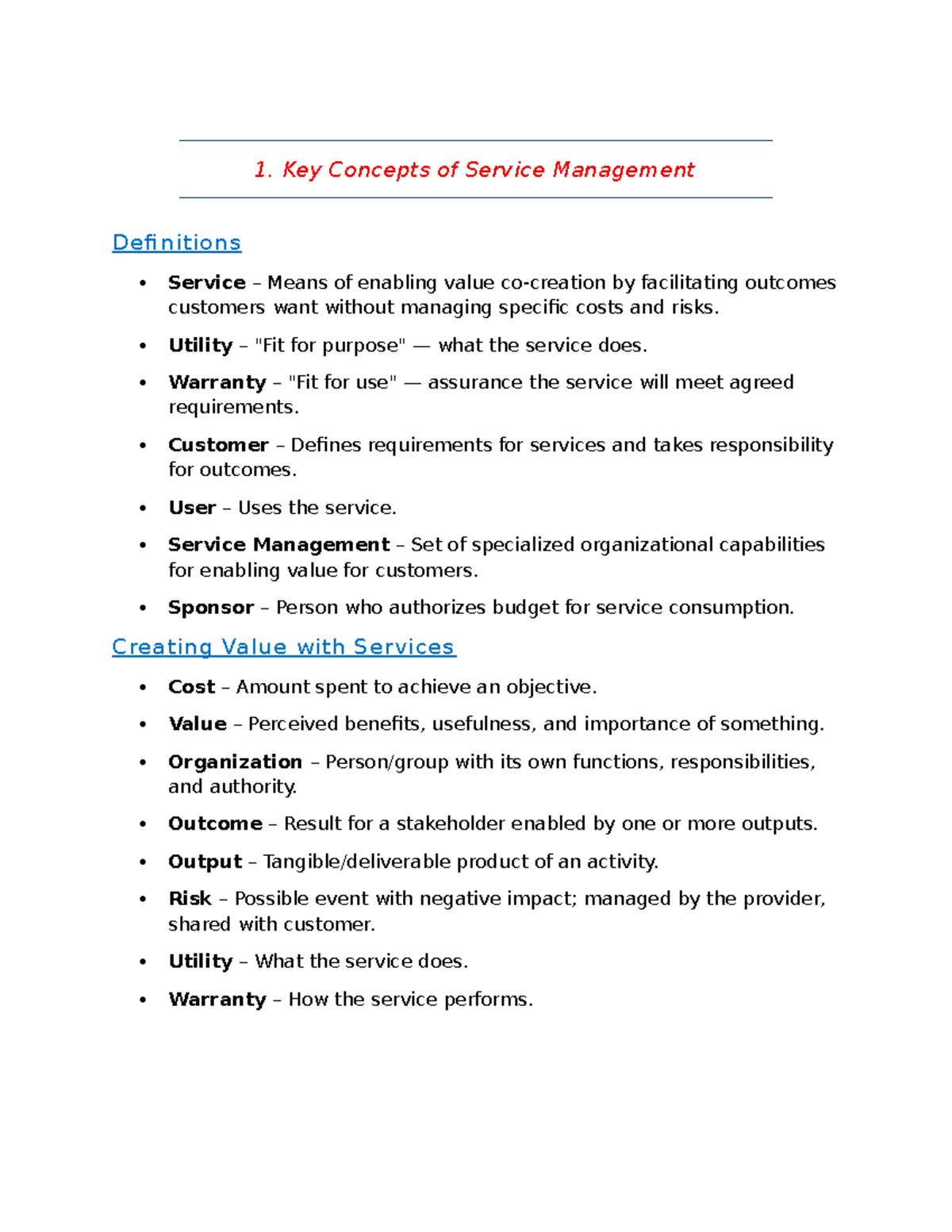 ITIL Study Sheet: Key Concepts & Practices in Service Management (D336 ...