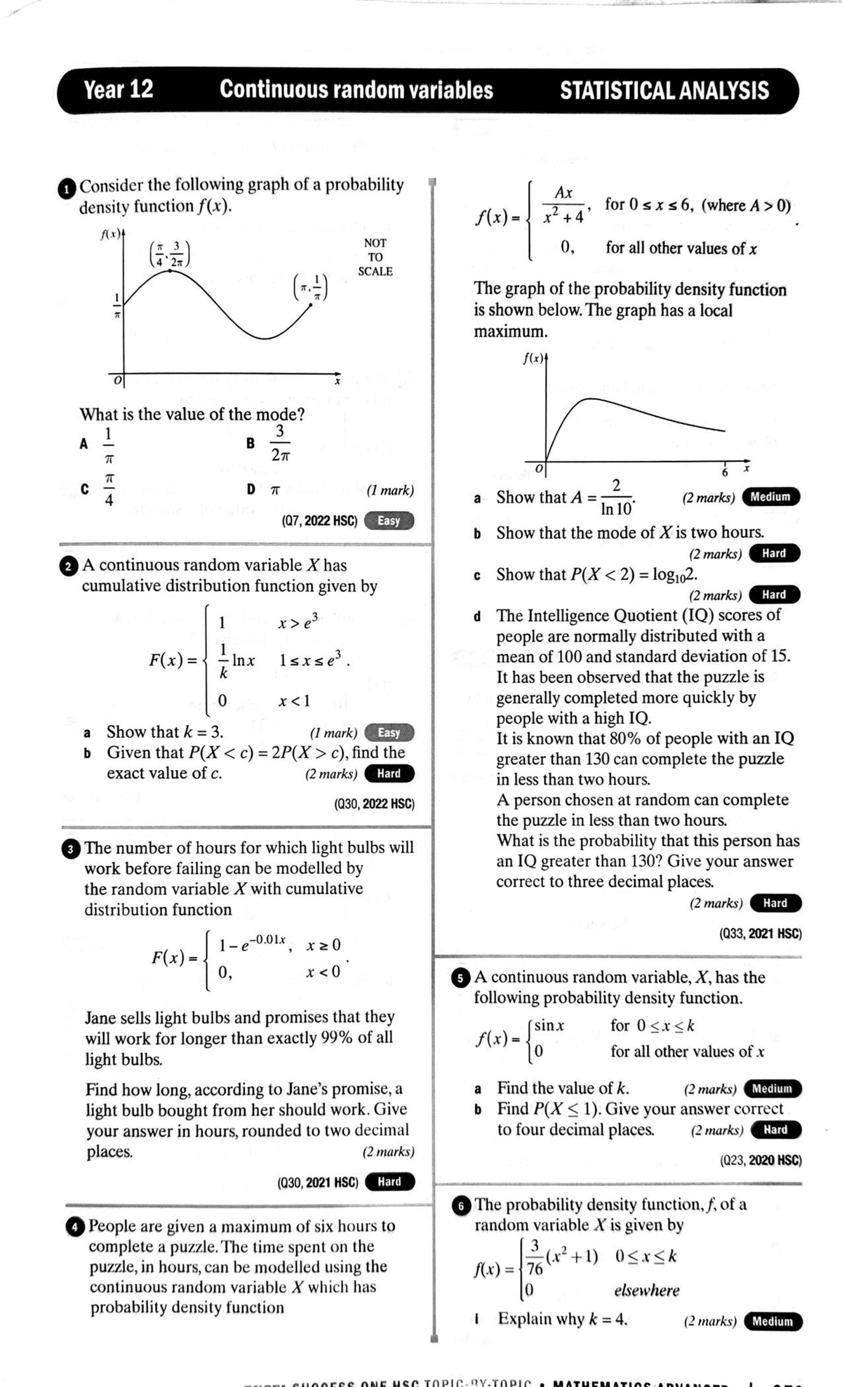 Year 12 Continuous Random Variables - Statistical Analysis Notes - Studocu
