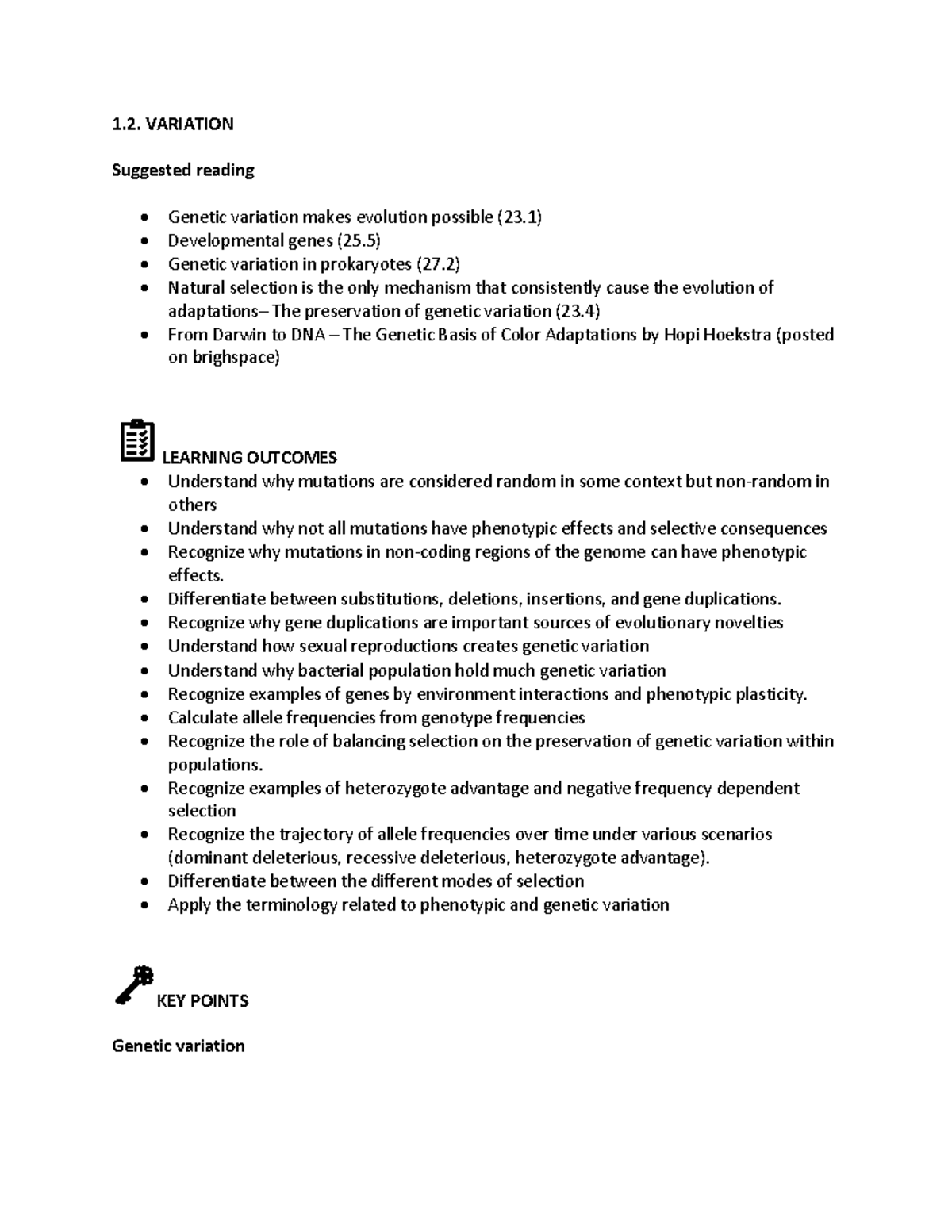 1.2 notes - 1. VARIATION Suggested reading Genetic variation makes ...