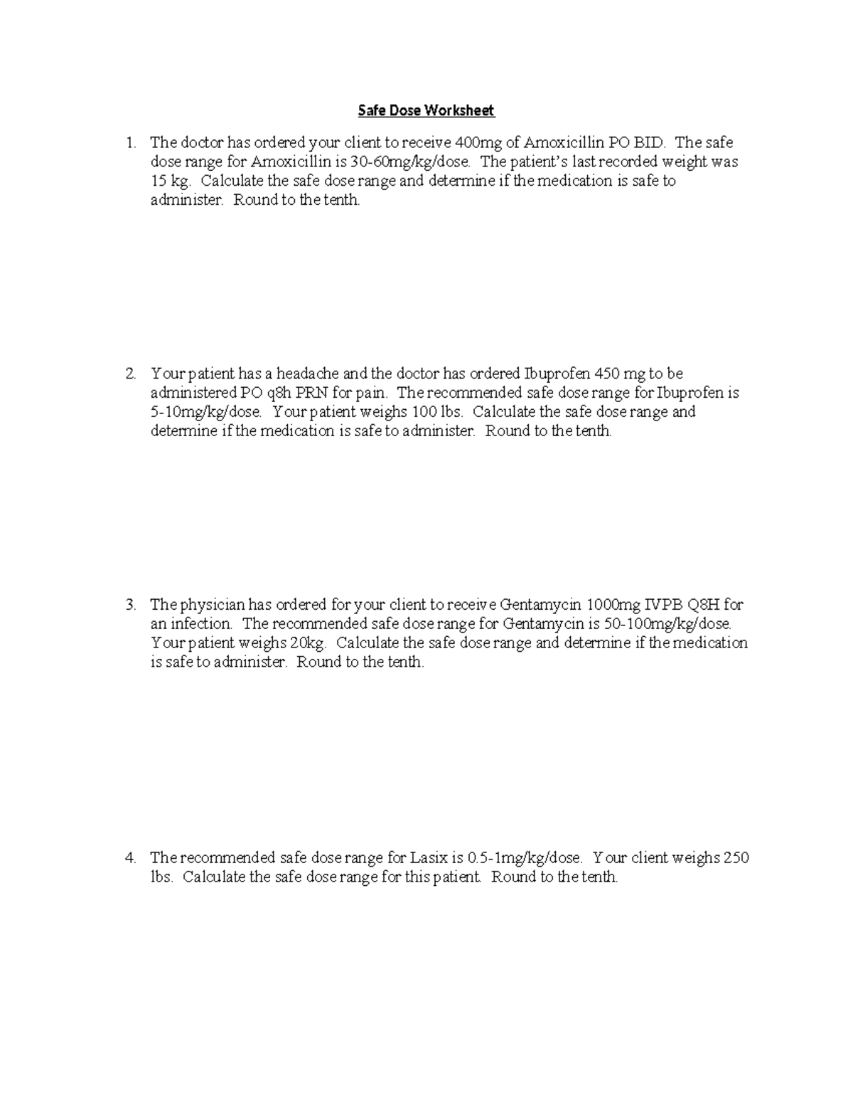 Safe Dose Problems - Calculations & Safety Checks for Medications - Studocu