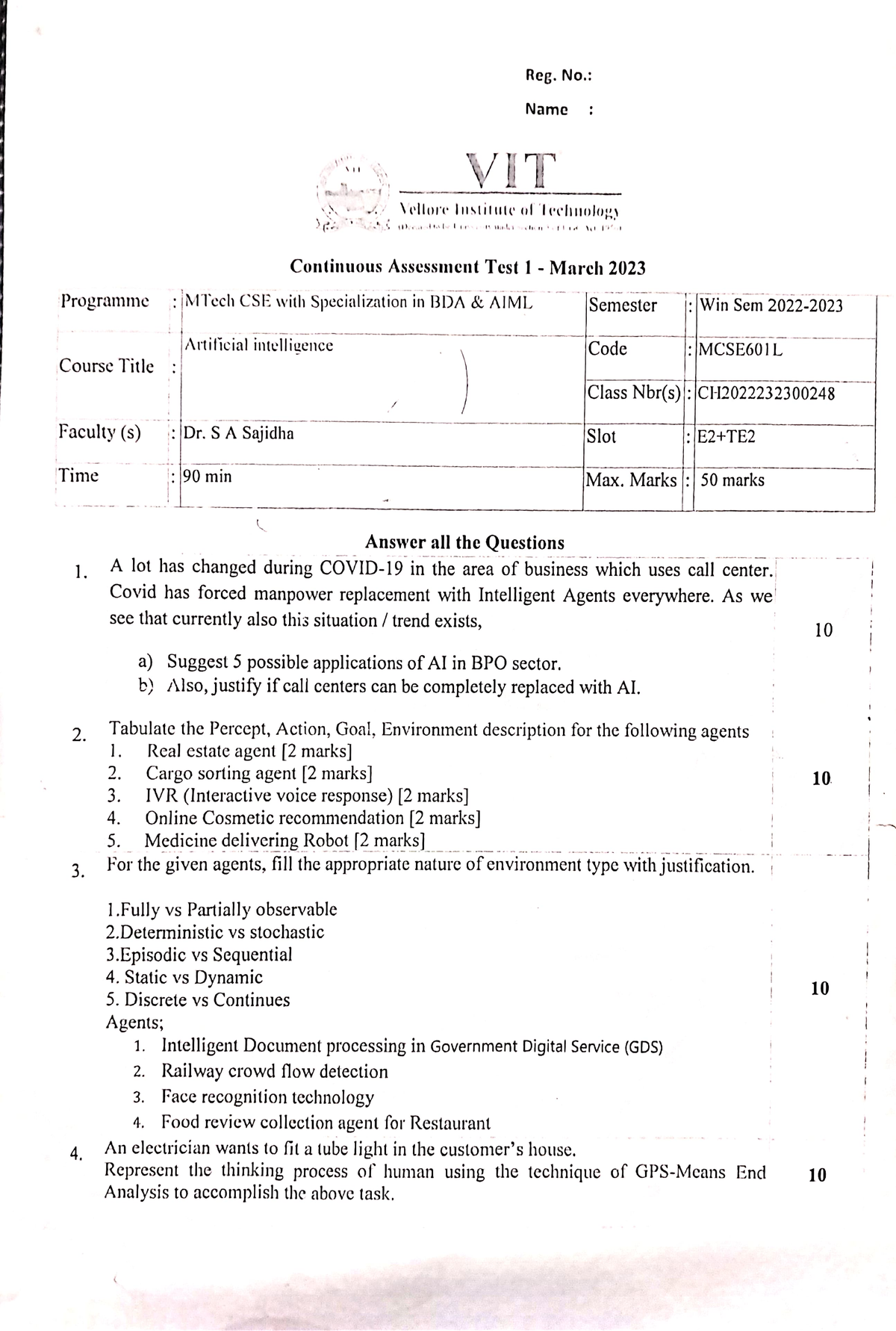 CAT 1, CAT 2 & FAT: Question Paper Collection for Students - Studocu