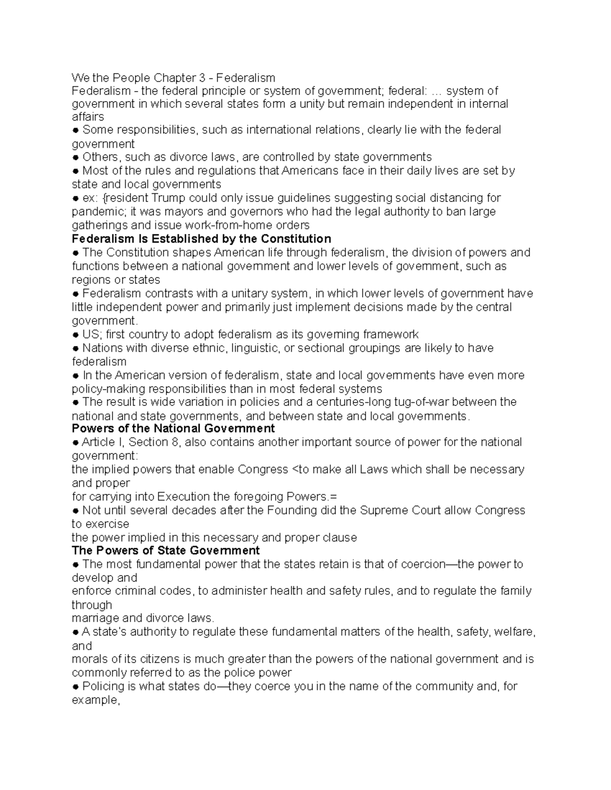We the People Chapter 3: Outline on Federalism and Its Dynamics - Studocu