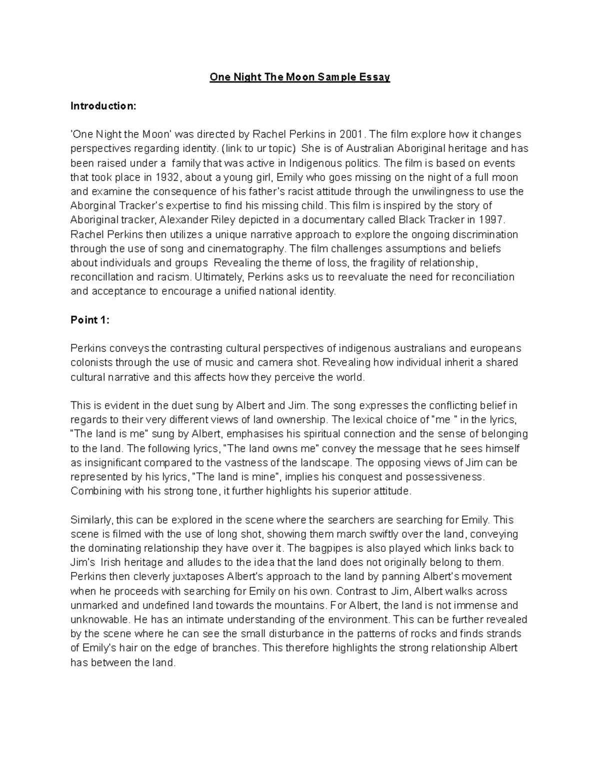 One Night the Moon (Sample Essay): Exploring Identity & Racism - Studocu