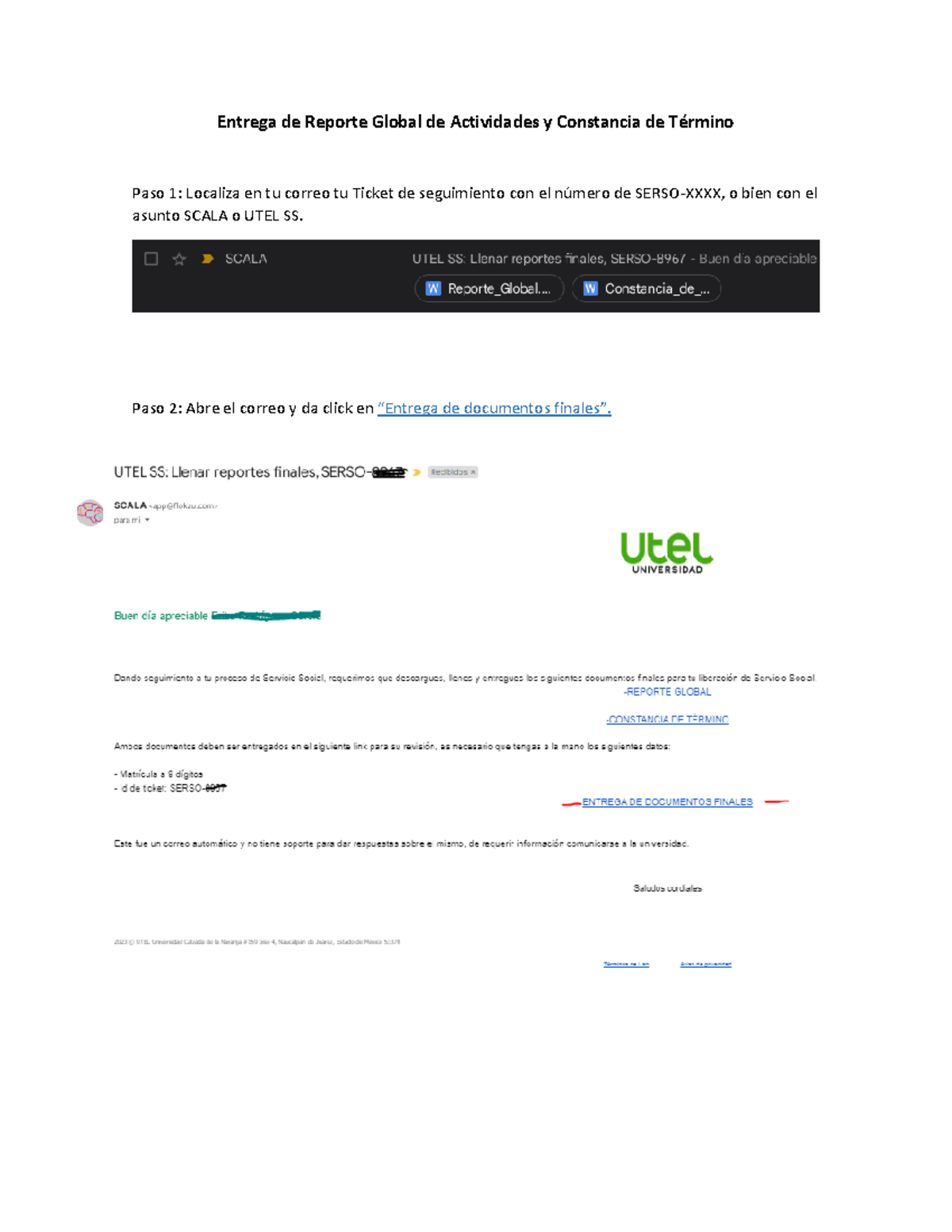 Guía para Entrega de Reporte Global y Constancia de Término SERSO - Studocu