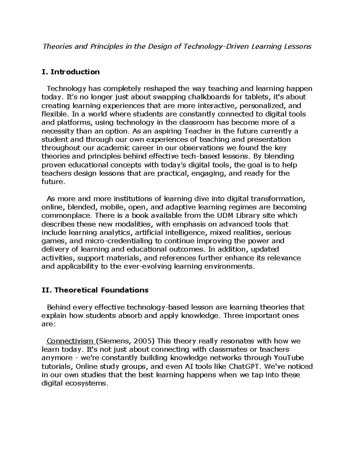 Theories and Principles in the Design of Learning Lessons (EDU 101 ...