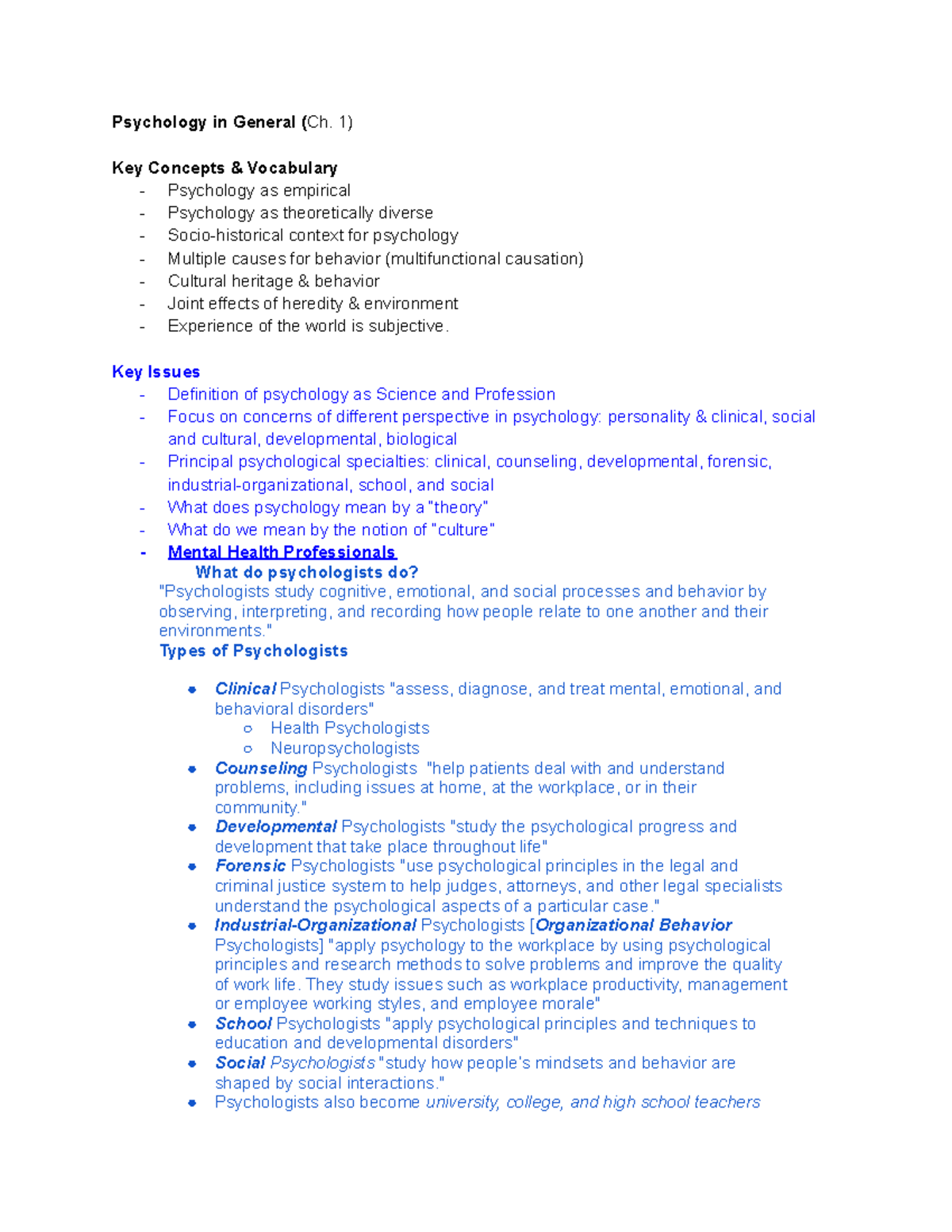 PSY 101 Exam 1 Study Guide: Key Concepts in Psychology & Development - Studocu