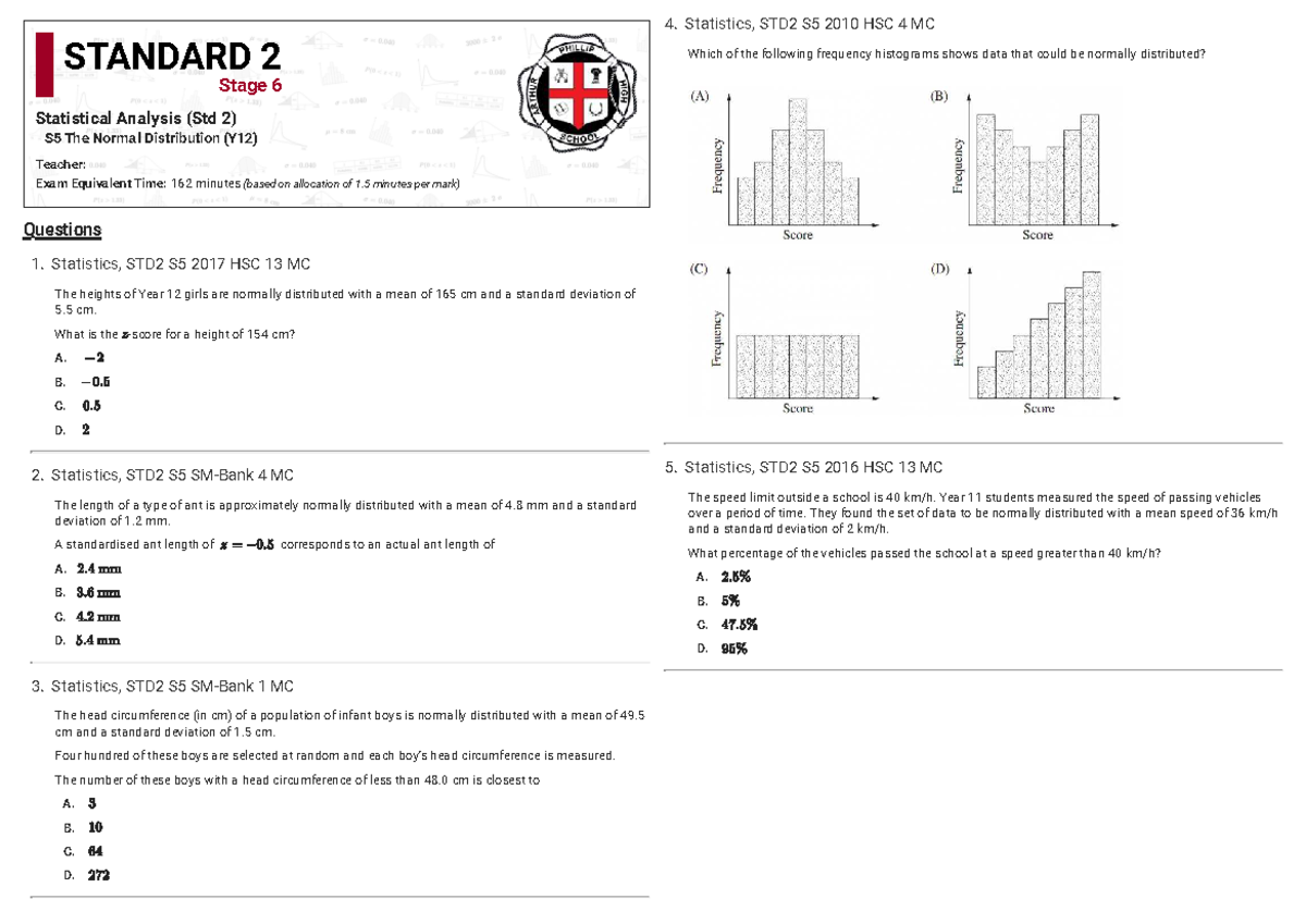 Statistics, STD2 S5 Normal Distribution Study Guide - Studocu