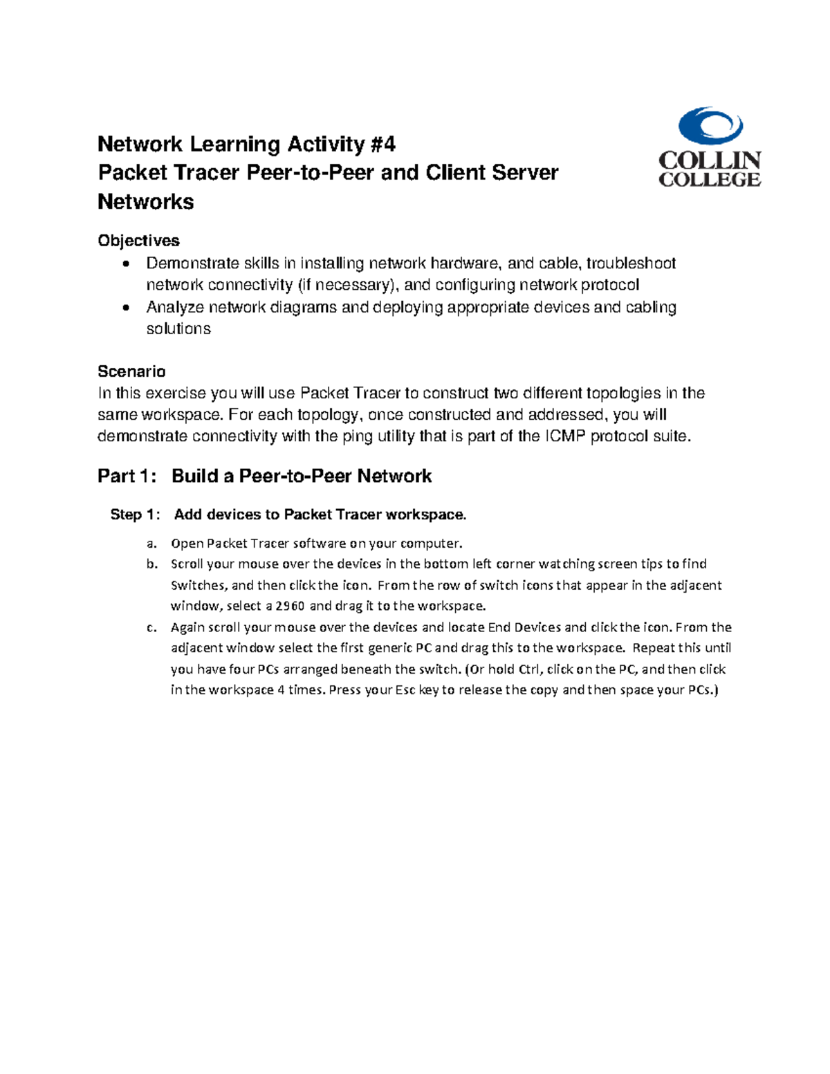 Network+ Learning Activity #4: Peer-to-Peer & Client-Server Networks ...