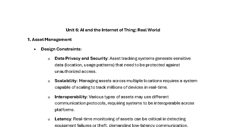IoT & AI Unit 6: Design Constraints & Applications Overview - Studocu