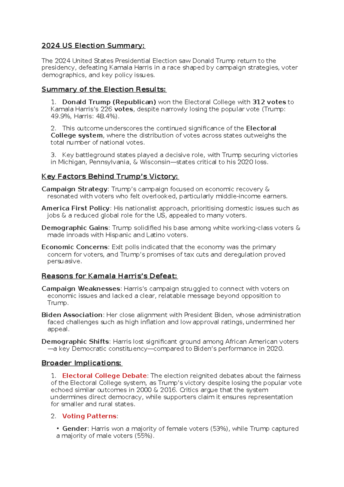 2024 US Election Summary Homework - Analysis & Insights - Studocu