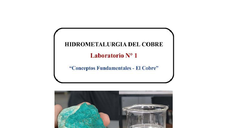 Hidro CU S01 LAB01: Fundamentos de Hidrometalurgia del Cobre - Studocu