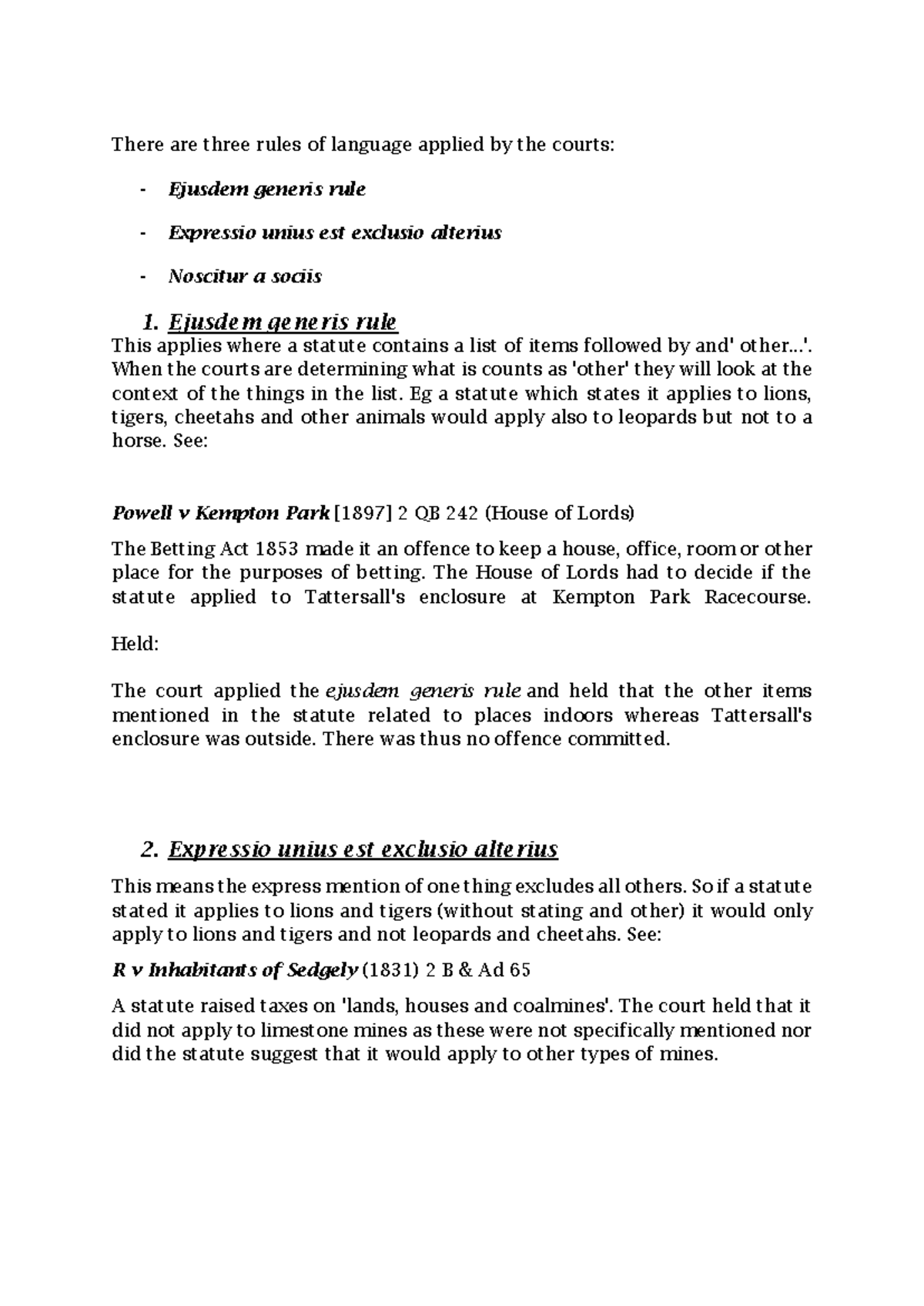 Court Language Rules: Ejusdem Generis & Expressio Unius Explained - Studocu