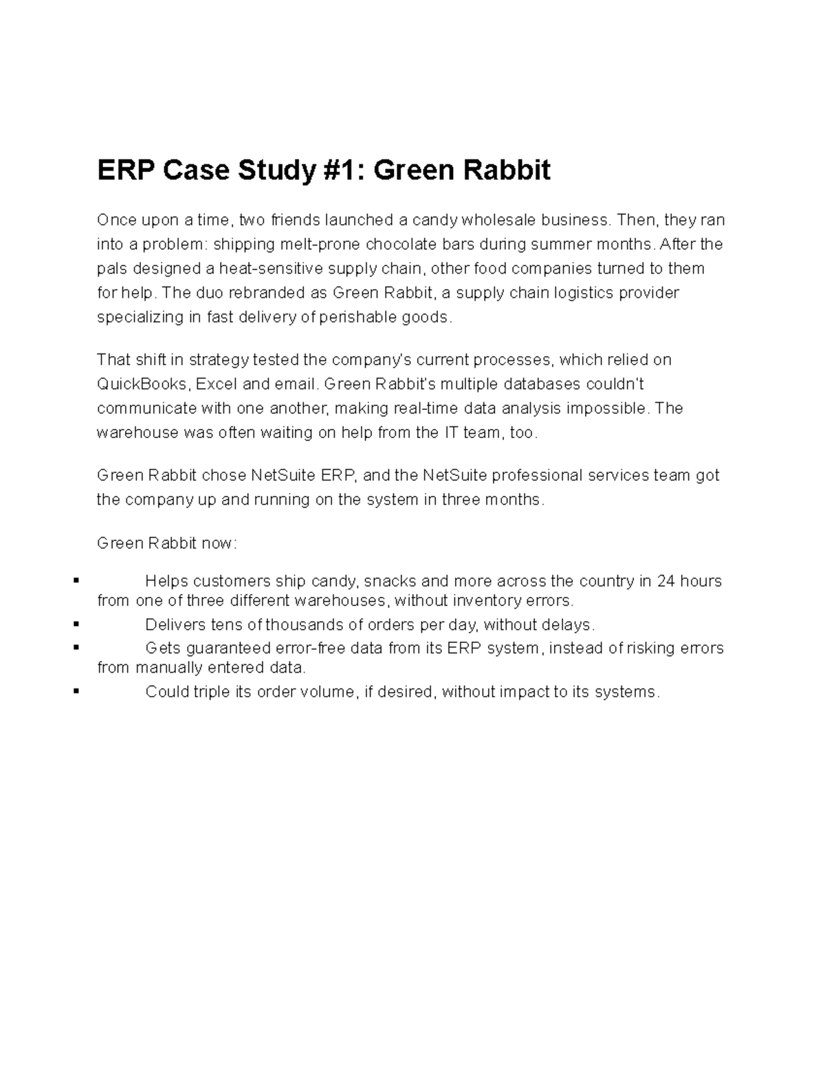 ERP Case Studies: Success & Failure Analysis (Including Green Rabbit) - Studocu
