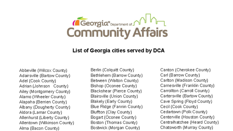 List of Georgia Cities Served - DCA Community Resources - Studocu