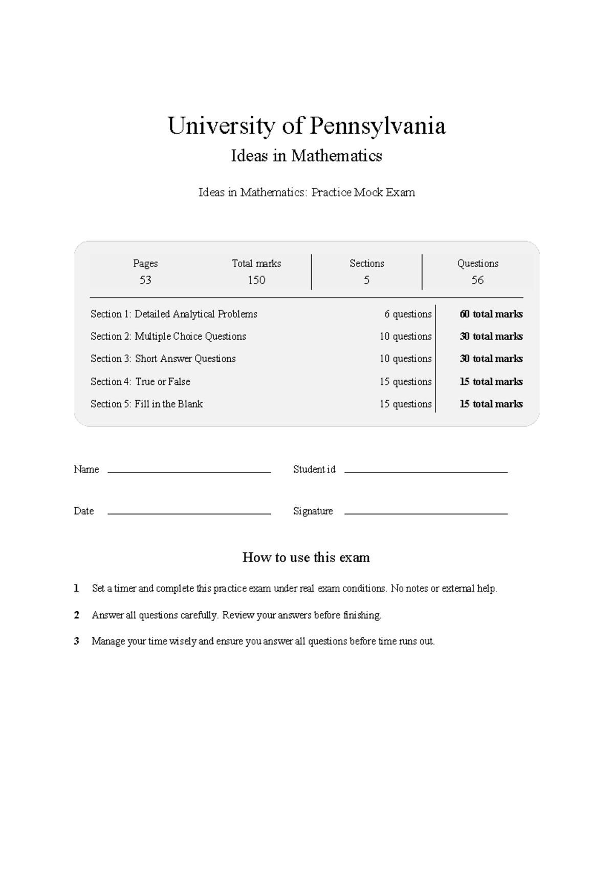 MATH 170 Ideas in Mathematics: Practice Mock Exam 2026 - Studocu