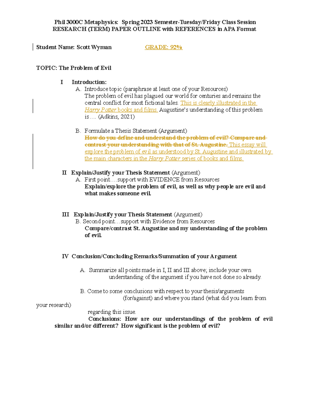 Scott Wyman TP Outline 4A Edits - Phil 3000C Metaphysics: Spring 2023 ...