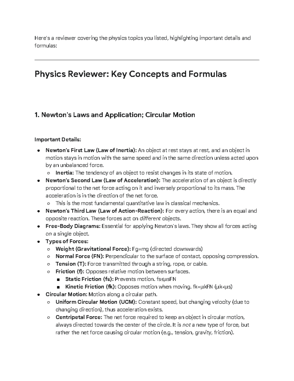 Physics Reviewer: Key Concepts and Formulas for Exam Prep - Studocu