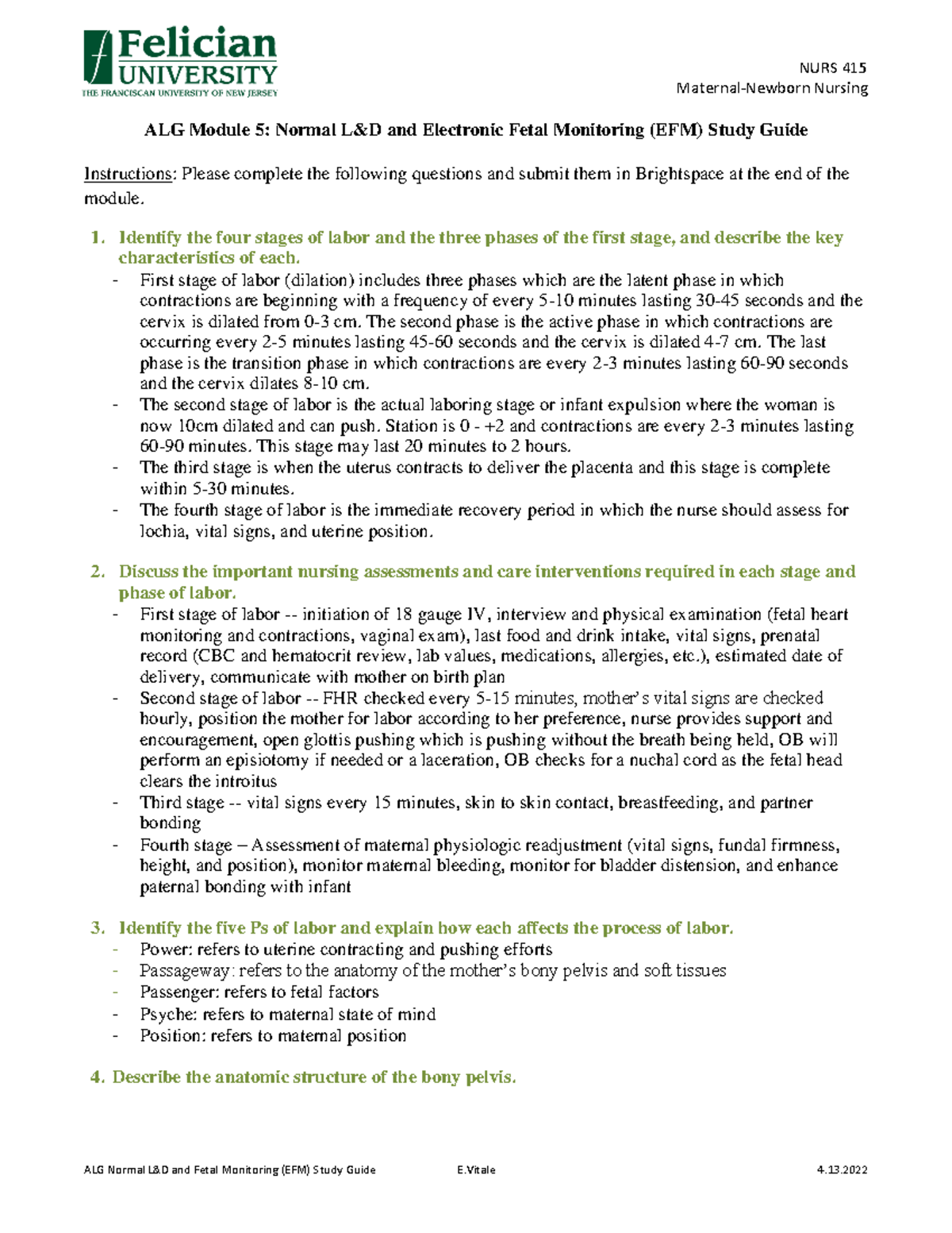 Active Learning Guide: Maternal-Newborn Nursing Module 5 Study Notes ...