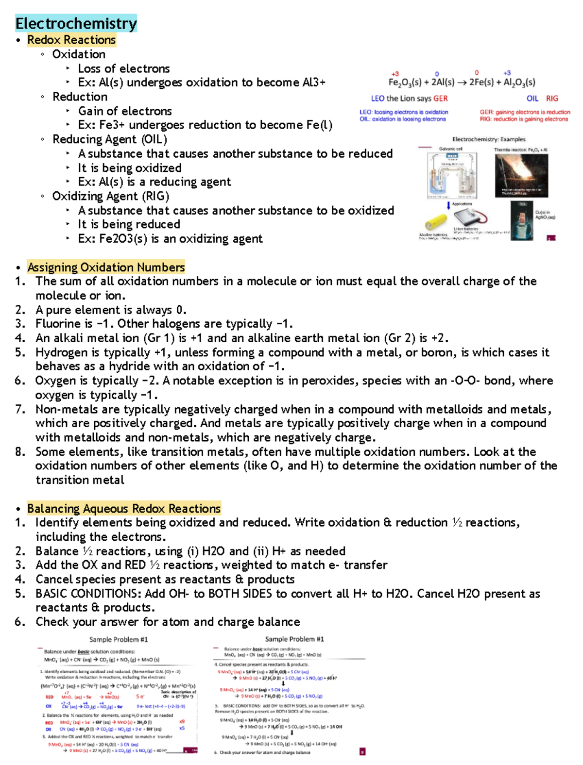 Unit 10 - Electrochemistry - Electrochemistry Redox Reactions Oxidation ...