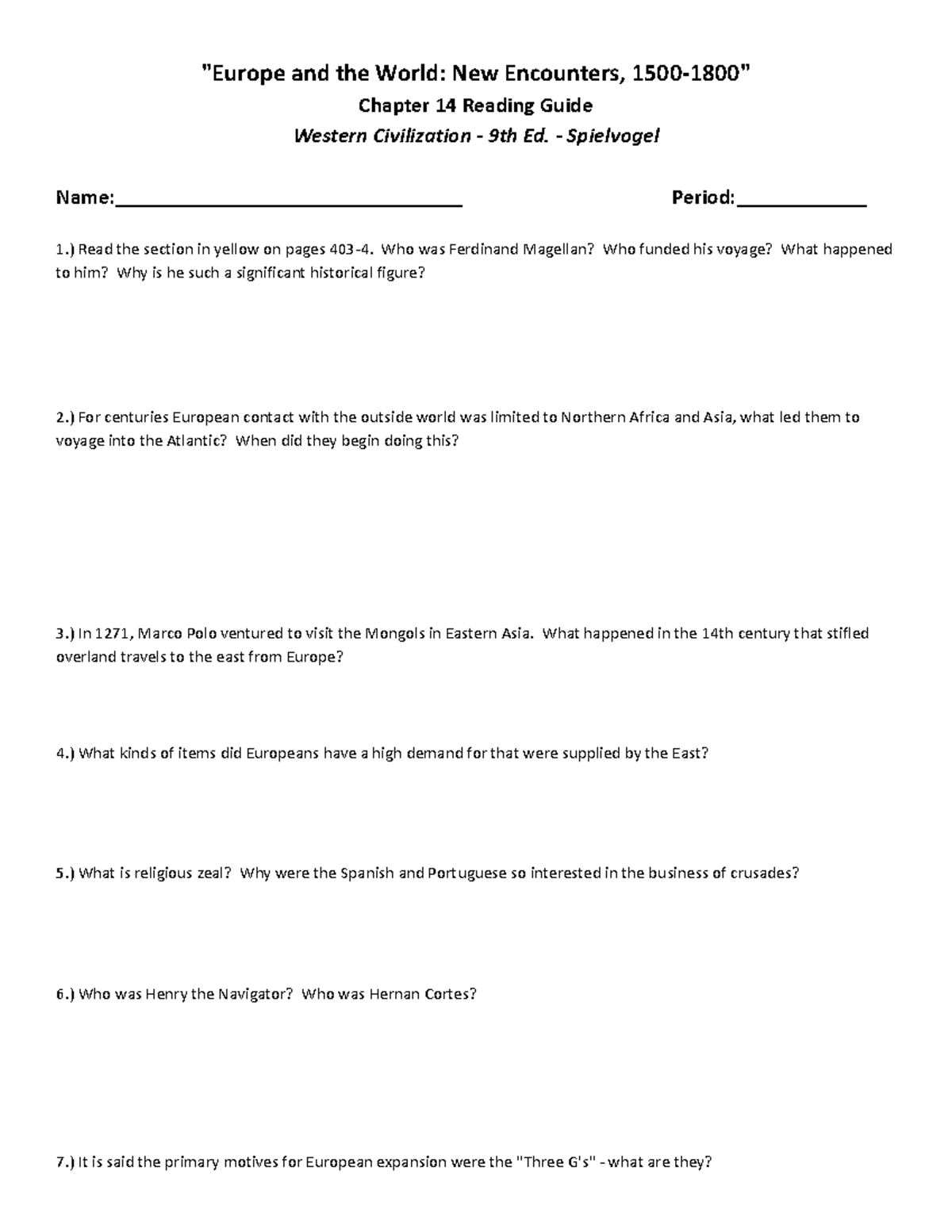 Chapter 14 Reading Guide: Europe & World Encounters (1500-1800) - Studocu