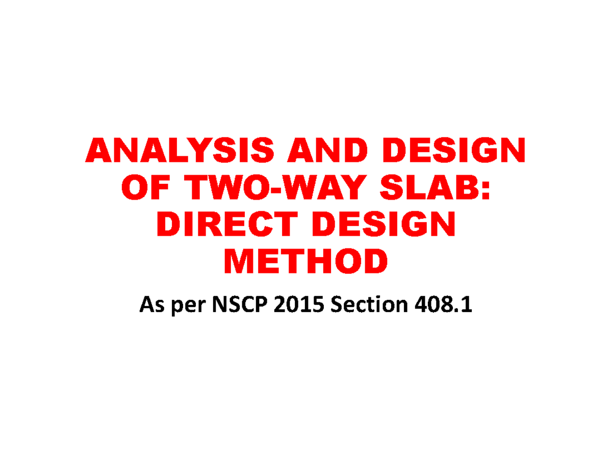 Analysis and Design of Two-Way Slabs: Direct Design Method (ENG 101 ...