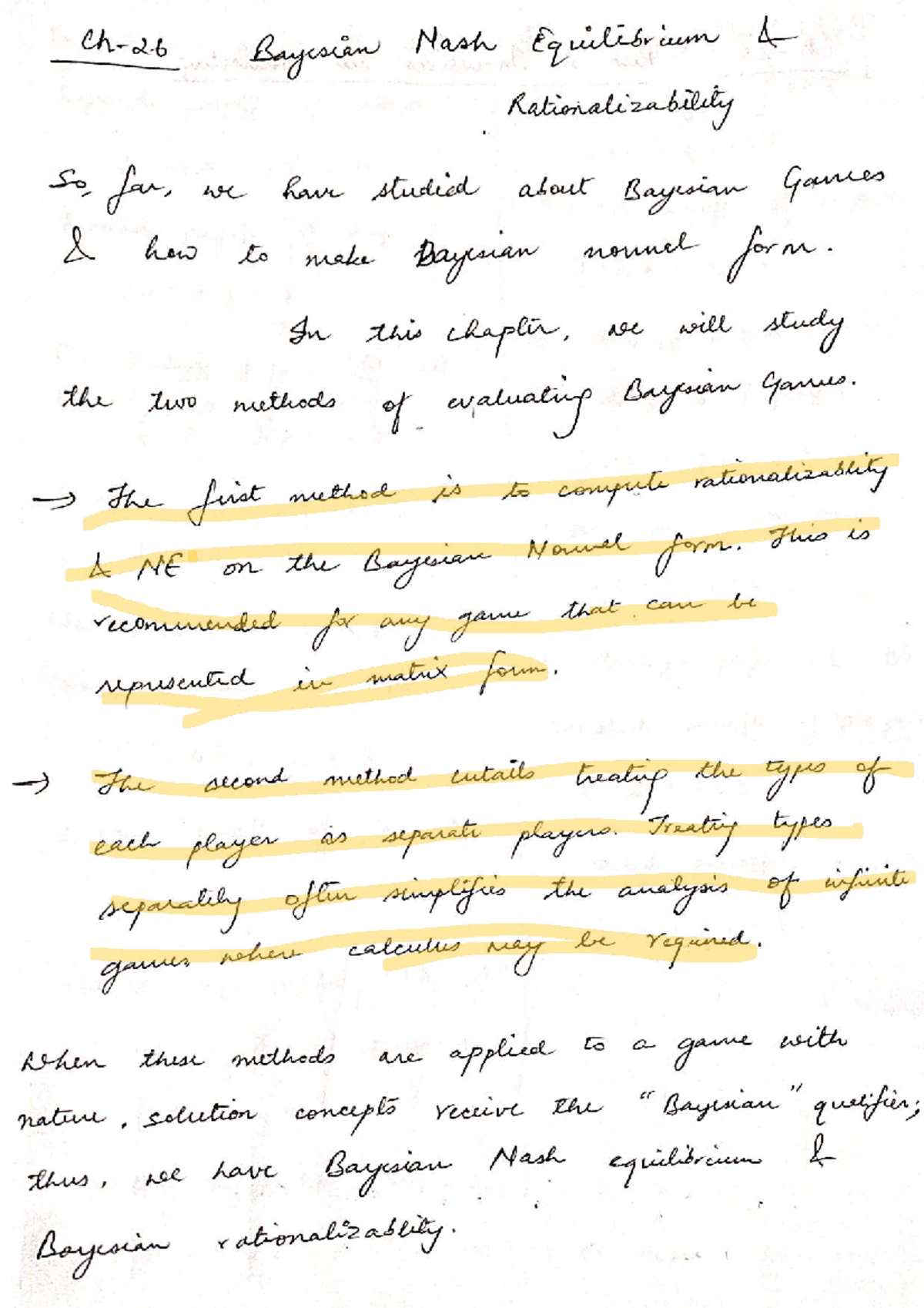 Ch 26 - Bayesian Nash Equilibrium & Rationalizability Notes - Studocu