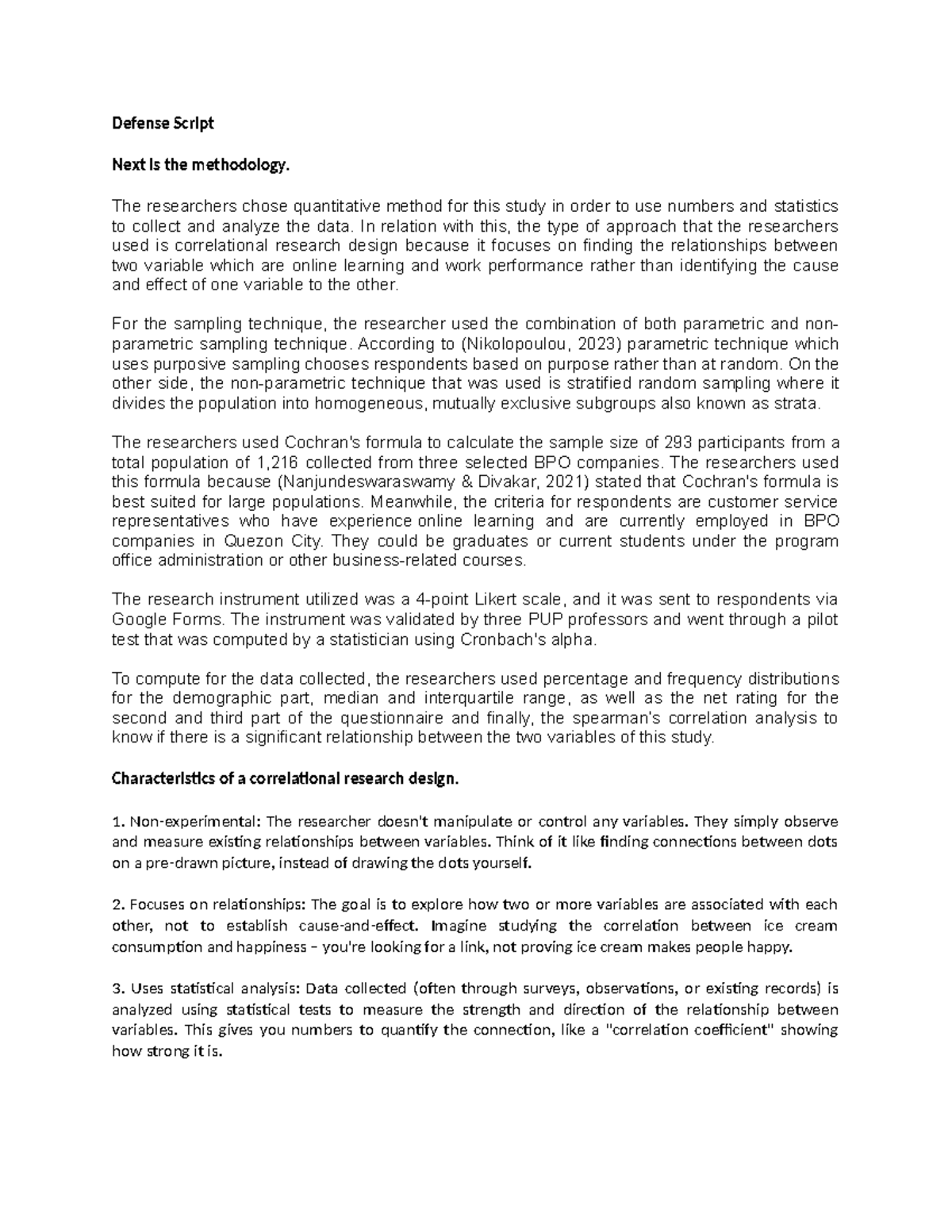 Defense Script - Defense Script Next is the methodology. The ...