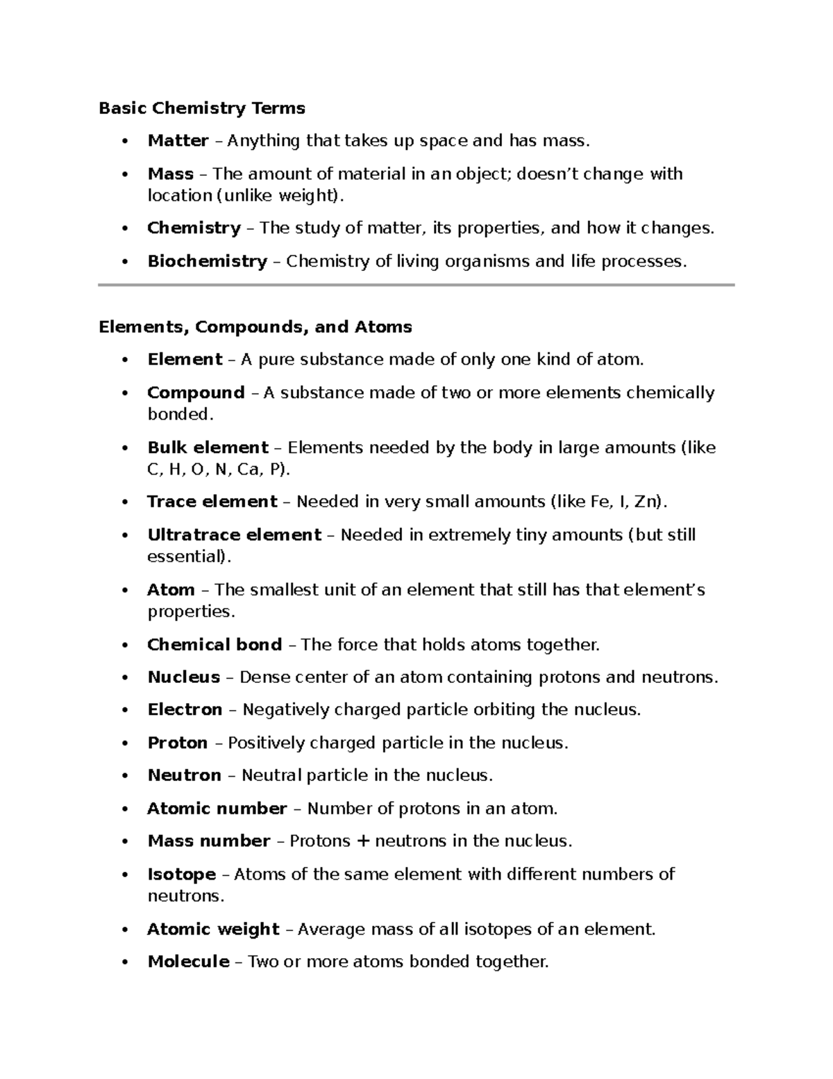 AP Chemistry Vocabulary Terms and Definitions - Studocu