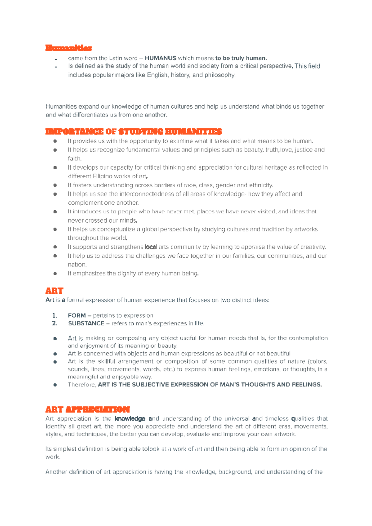 HUM-1: Overview of Humanities and Art Appreciation Concepts - Studocu