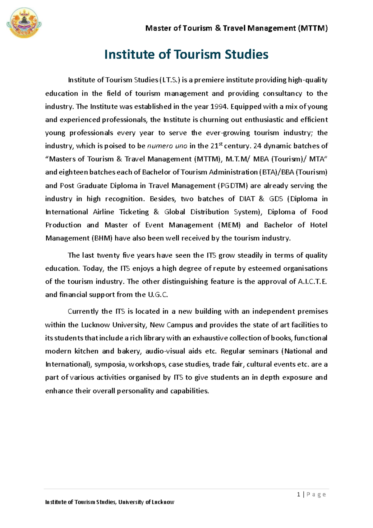 MTTM Syllabus Overview: Master of Tourism Travel Management - Studocu