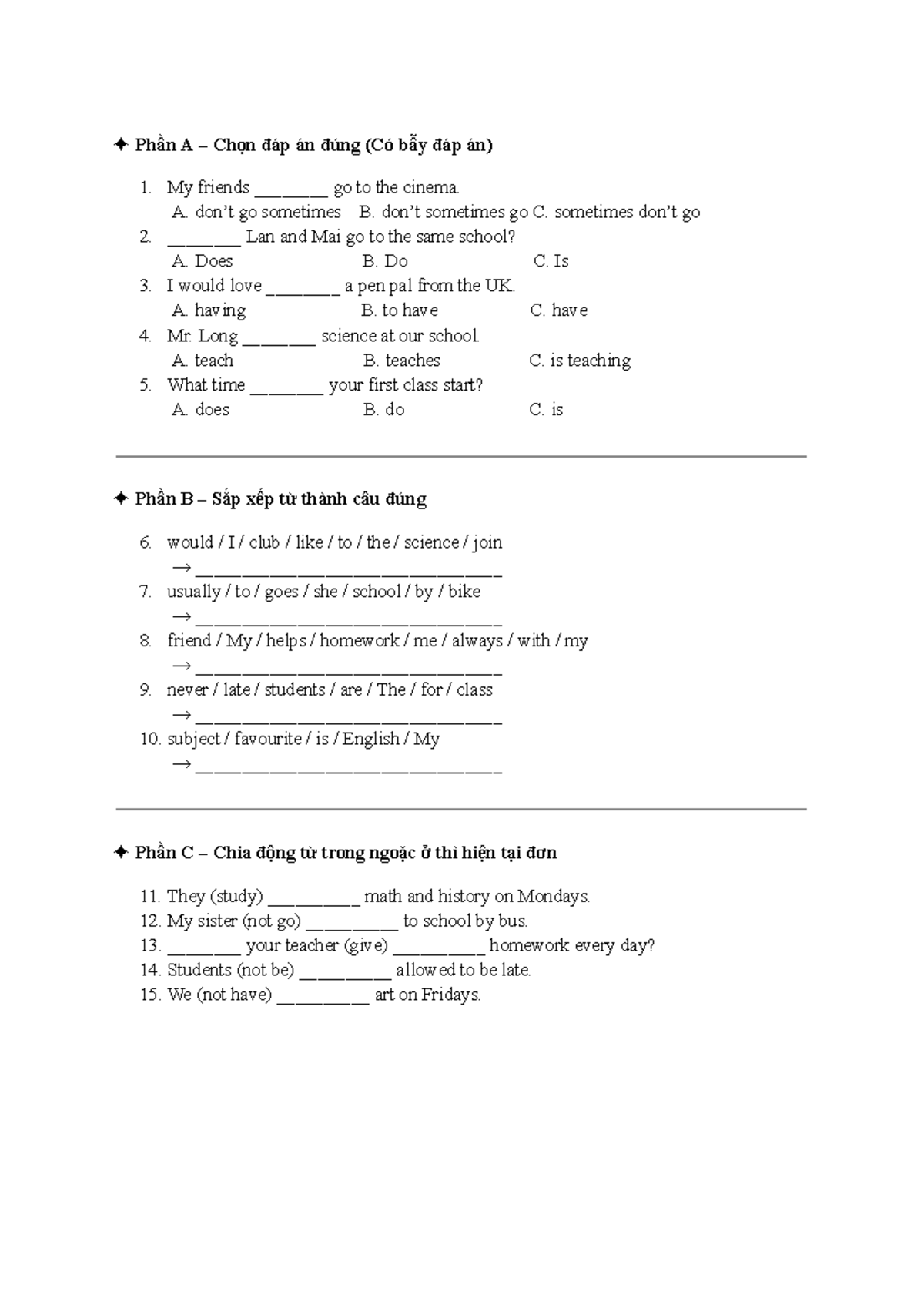 Test 3 - English Language Quiz with Answer Choices - Studeersnel