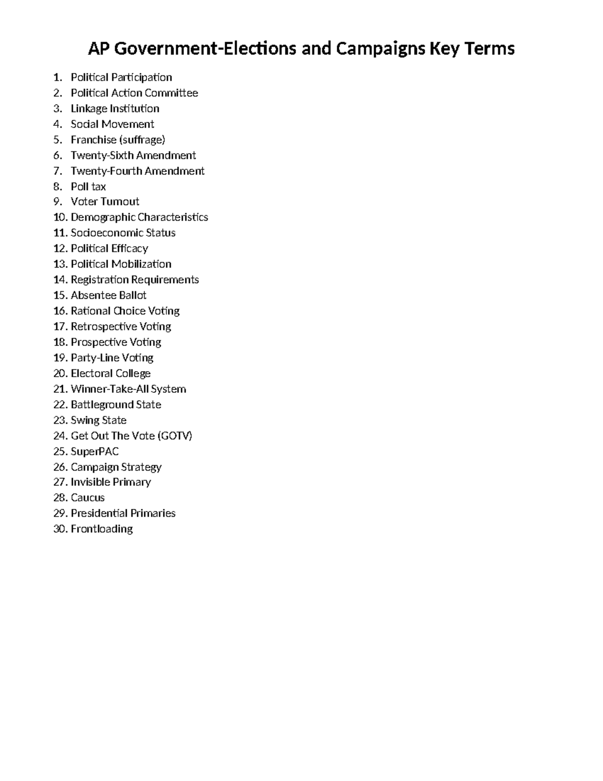 AP Government: Key Terms on Elections and Campaigns - AP Government ...