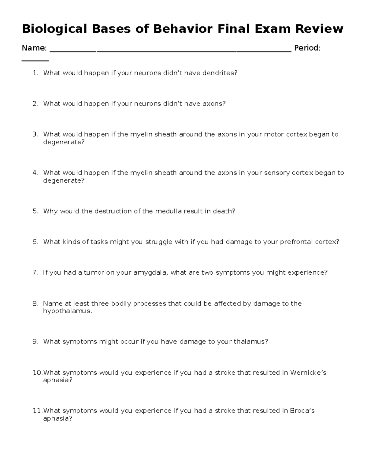 Biological Bases of Behavior: Final Exam Review Guide - Studocu