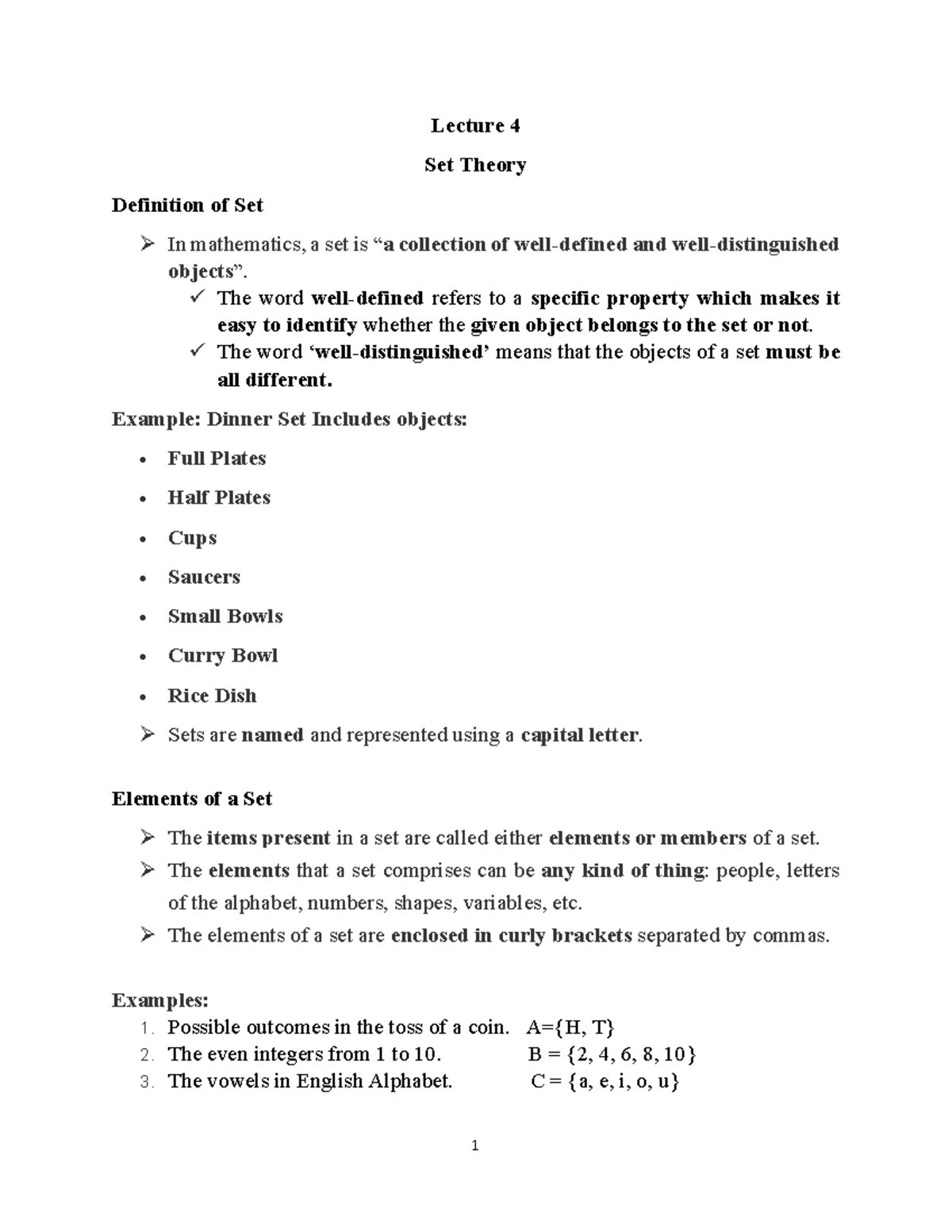 Lecture 4 Set Theory - Key Concepts and Definitions - Studocu