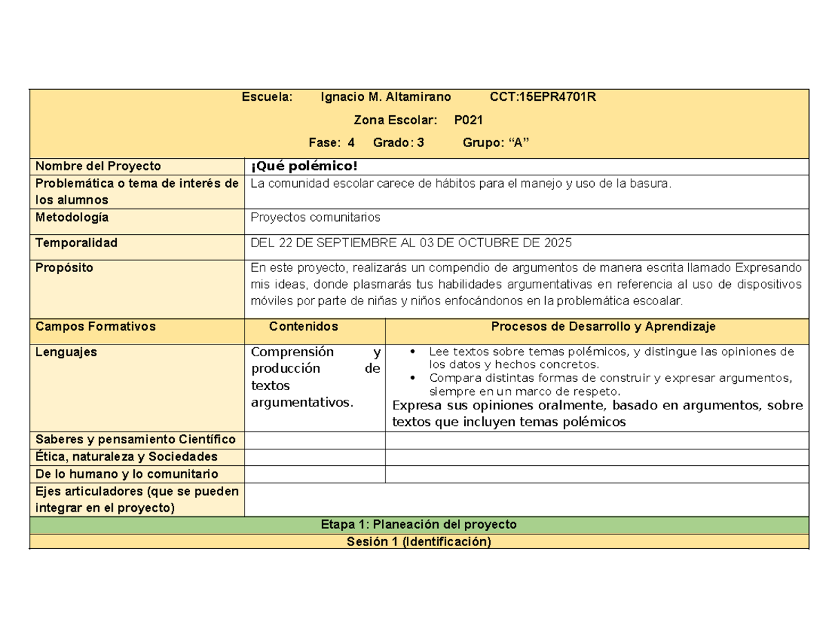 Proyecto Escolar: Manejo de Basura y Argumentación en 3° Grado (CCT ...