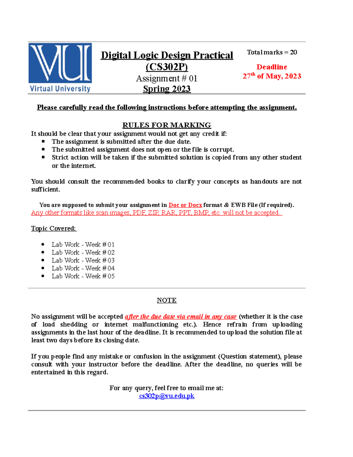CS-302P Digital Logic Design Assignment #1 Instructions & Details - Studocu