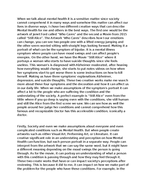 [Solved] What are two creative works that portray mental health - Self ...