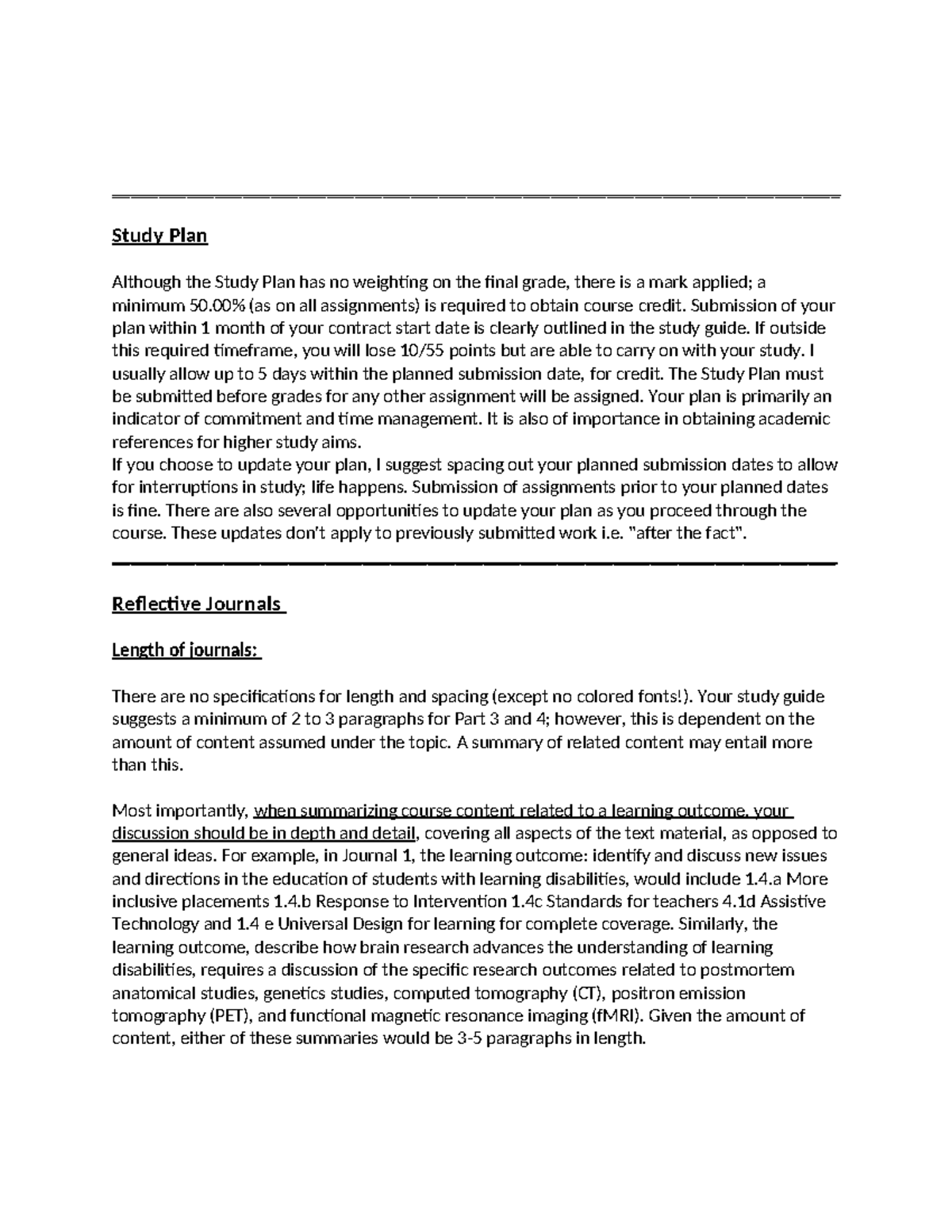 Study Plan & Reflective Journal Guidelines for Course Success - Studocu