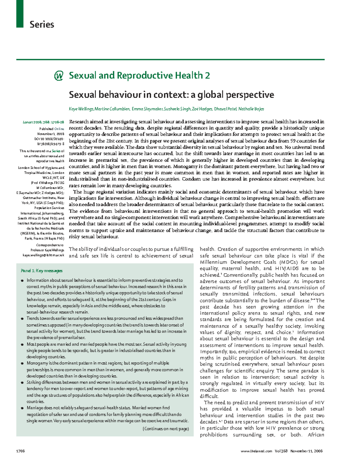 Sexual Behaviour in Context: A Global Perspective (SRH2) - Notes - Studocu