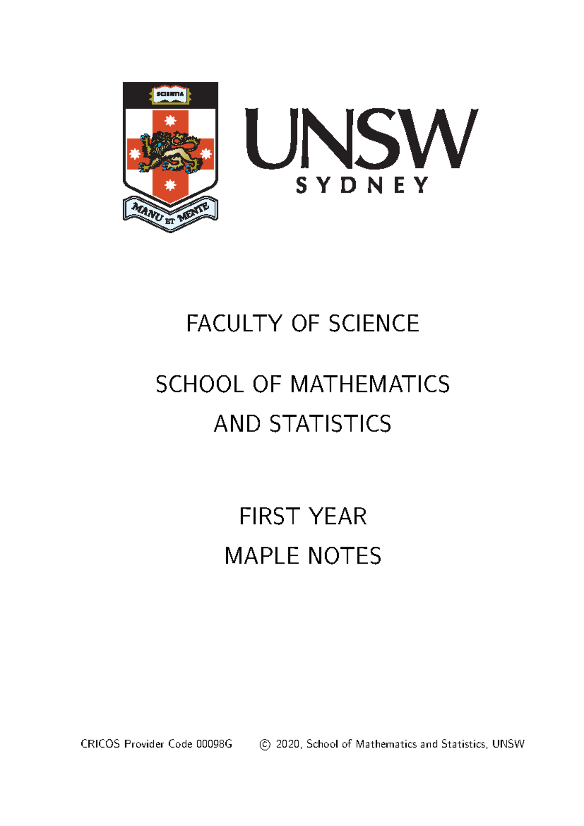 First Year Mathematics MATH1131/1141 Maple Notes 2020T1 - Studocu