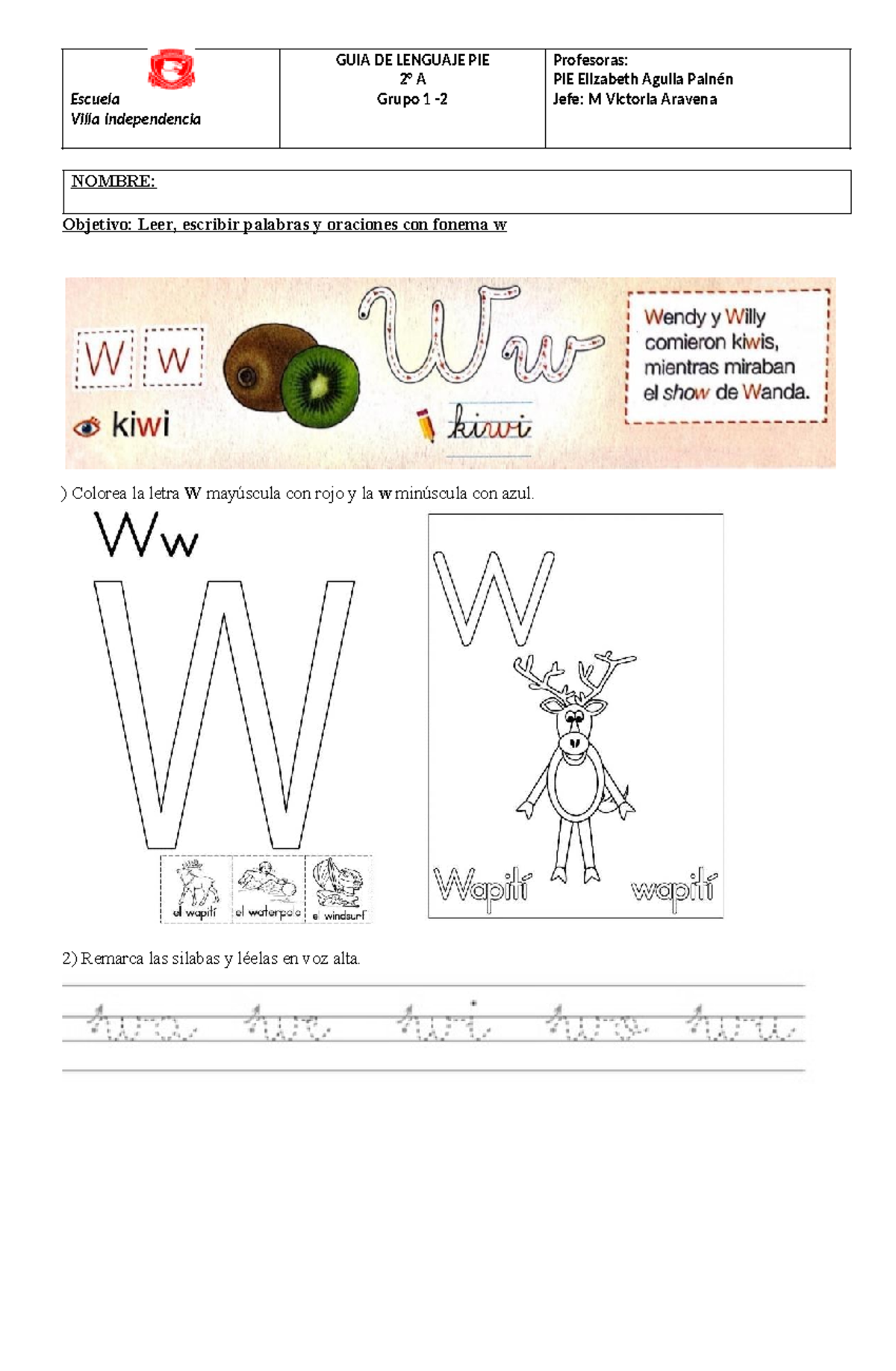 GUIA DE LENGUAJE PIE A - Actividades para la letra W - Studocu