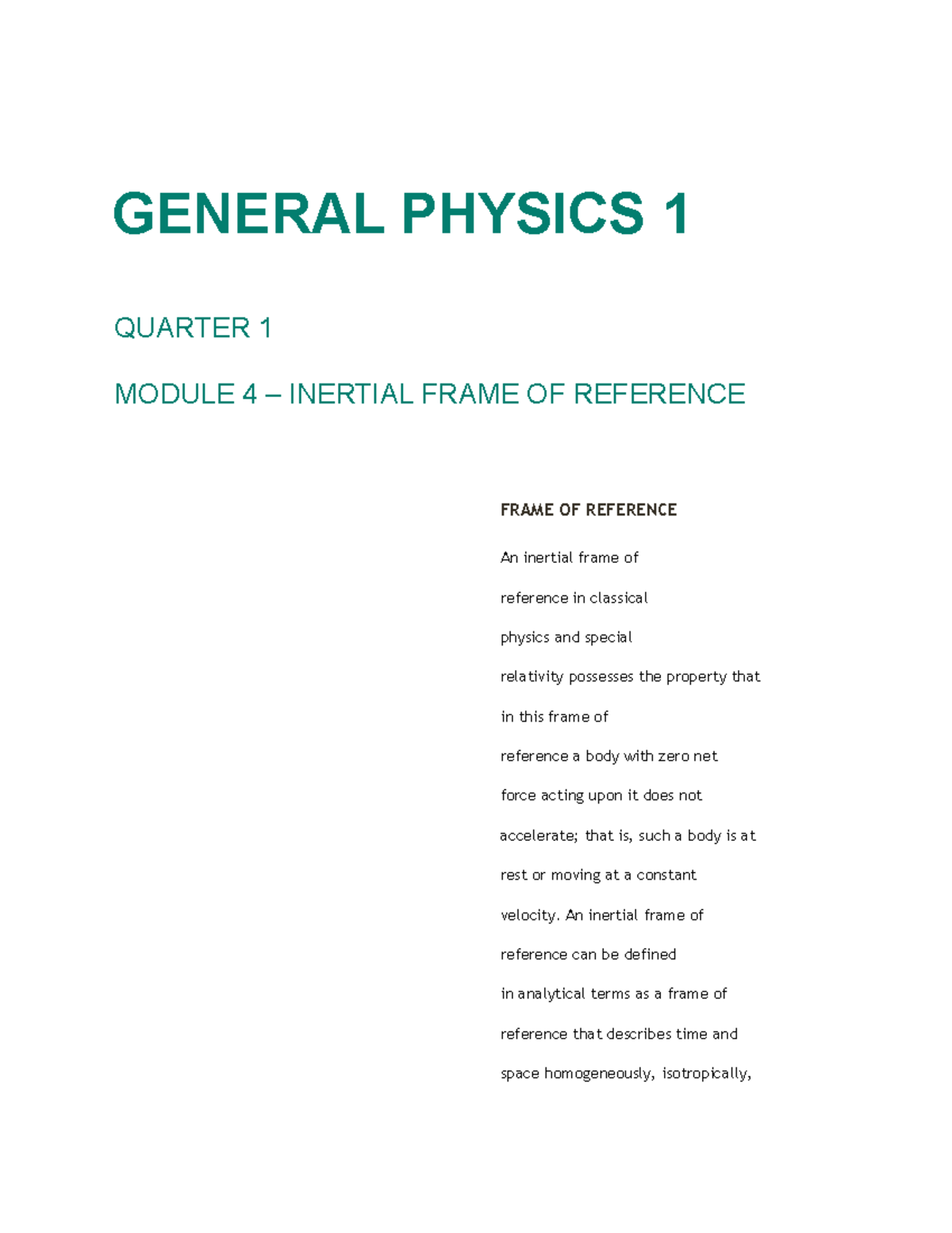 General Physics 1 - Module 4: Inertial Frame of Reference Overview ...