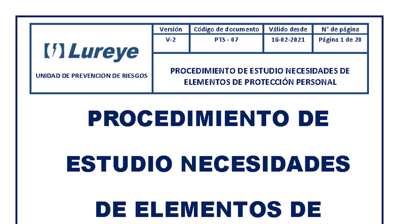 Procedimiento de Estudio de Necesidades de EPP - PTS 07 - Studocu