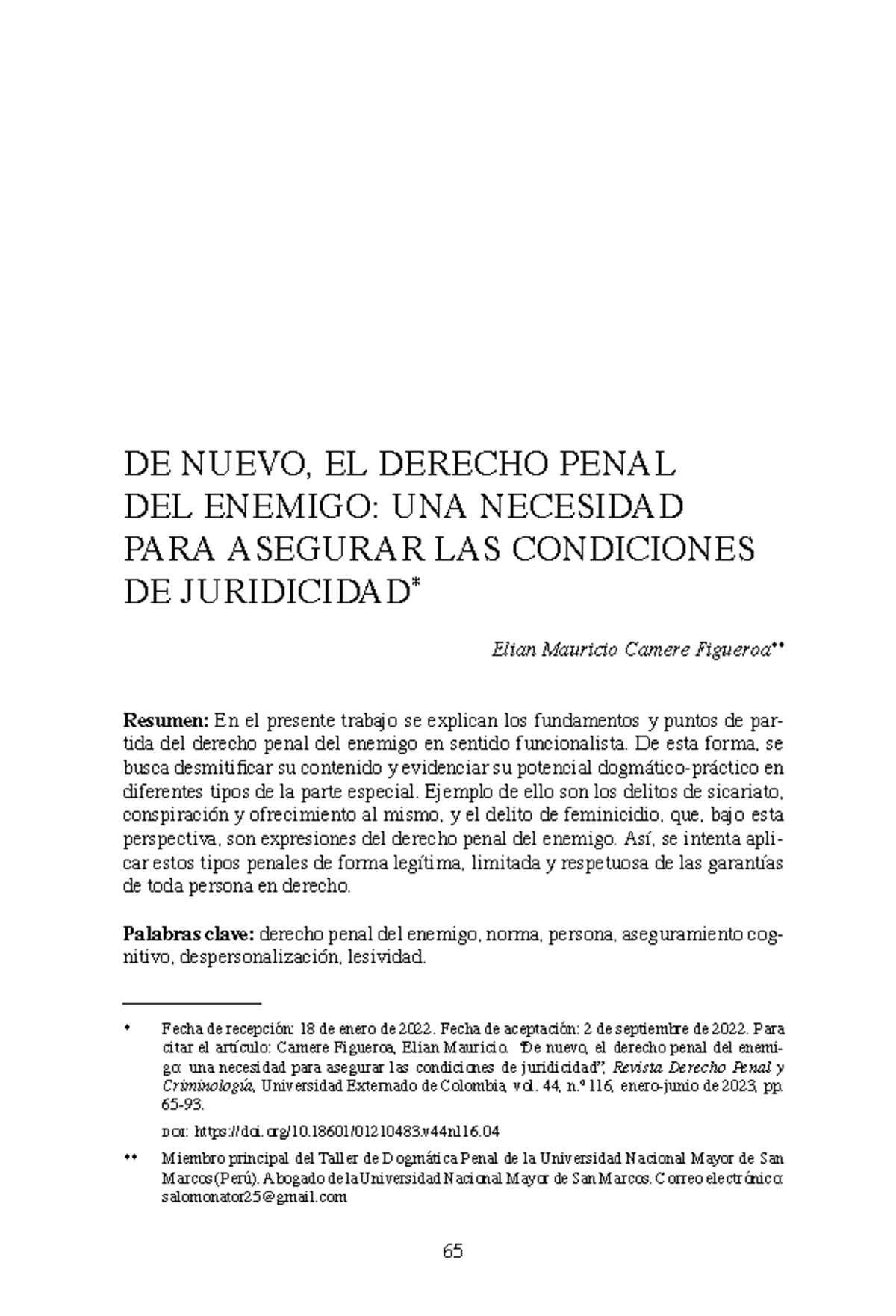 Derecho Penal del Enemigo: Necesidad y Fundamentos en 2023 - Studocu