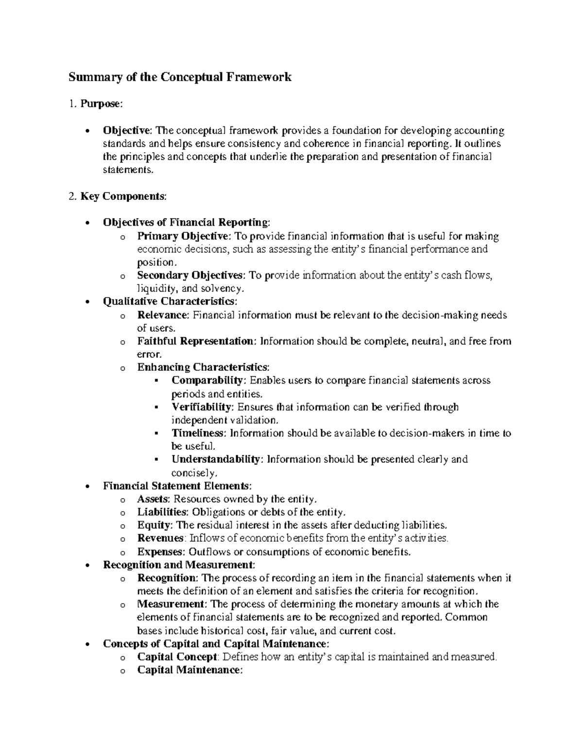 Summary of the Conceptual Framework - Summary of the Conceptual Framework Purpose: Objective ...
