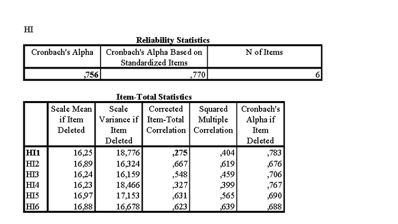 HI Reliability Statistics Analysis: Cronbach's Alpha Results - Studocu