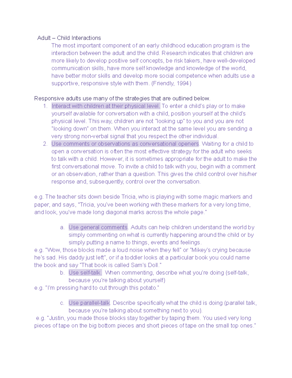 Adult-Child Interaction Strategies for ECE 101: Enhancing Learning ...