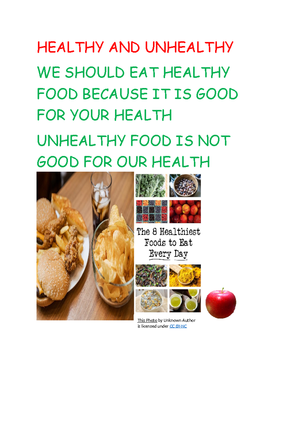 Healthy AND Unhealthy - wew - English B SL - HEALTHY AND UNHEALTHY WE ...